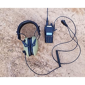 Push-to-Talk 2-Pin K1 Cable with Aux Audio Adapter - PTT Button for BaoFeng and Kenwood Radios - Compatible with 3.5mm Headsets and Auxiliary Inputs, Great with Electronic Earmuffs