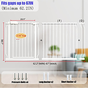 Vothco Baby Gates Extra Wide 62-67 Inch Large Baby Gates for Stairs Tension Pet Dog Gates Indoor for Doorways No Drilling Pressure Mounted Pet Gates for Kids