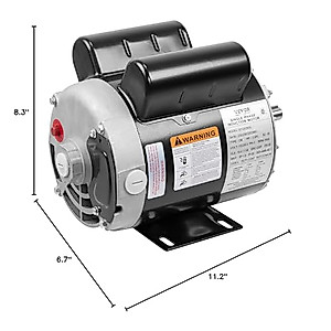 VEVOR 2HP SPL Air Compressor Motor, 3450 RPM Electric Motor, 115/230V, 15/7.5Amps, 5/8" Keyed Shaft 56 Frame, 1.88" Shaft Length for Air Compressors