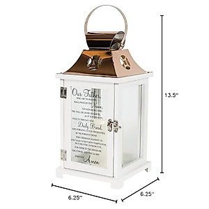 Carson Home Accents Indoor Outdoor Our Father Memorial Sympathy Copper Candle Lantern for Loss of Loved One with Automatic 6 Hour Timer and Calligraphy