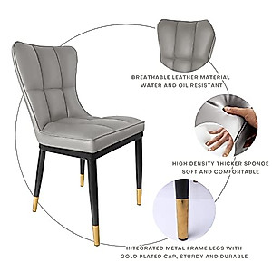 Bekrvio High-Back Faux Leather Dining Chairs Set of 2, Modern Sturdy Upholstered Accent Side Chair Deep Sponge Padded Seat with Metal Legs for Kitchen Dining Room Living Room Bedroom(Silver)