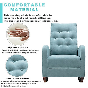 Baysitone Rocking Accent Chair, Tufted Upholstered Luxury Cotton Lounge Chair, Glider Rocker Armchair with Side Pocket for Nursery, Living Room, Bedroom, 300 lbs Strong Support (Mint Green + Cotton)