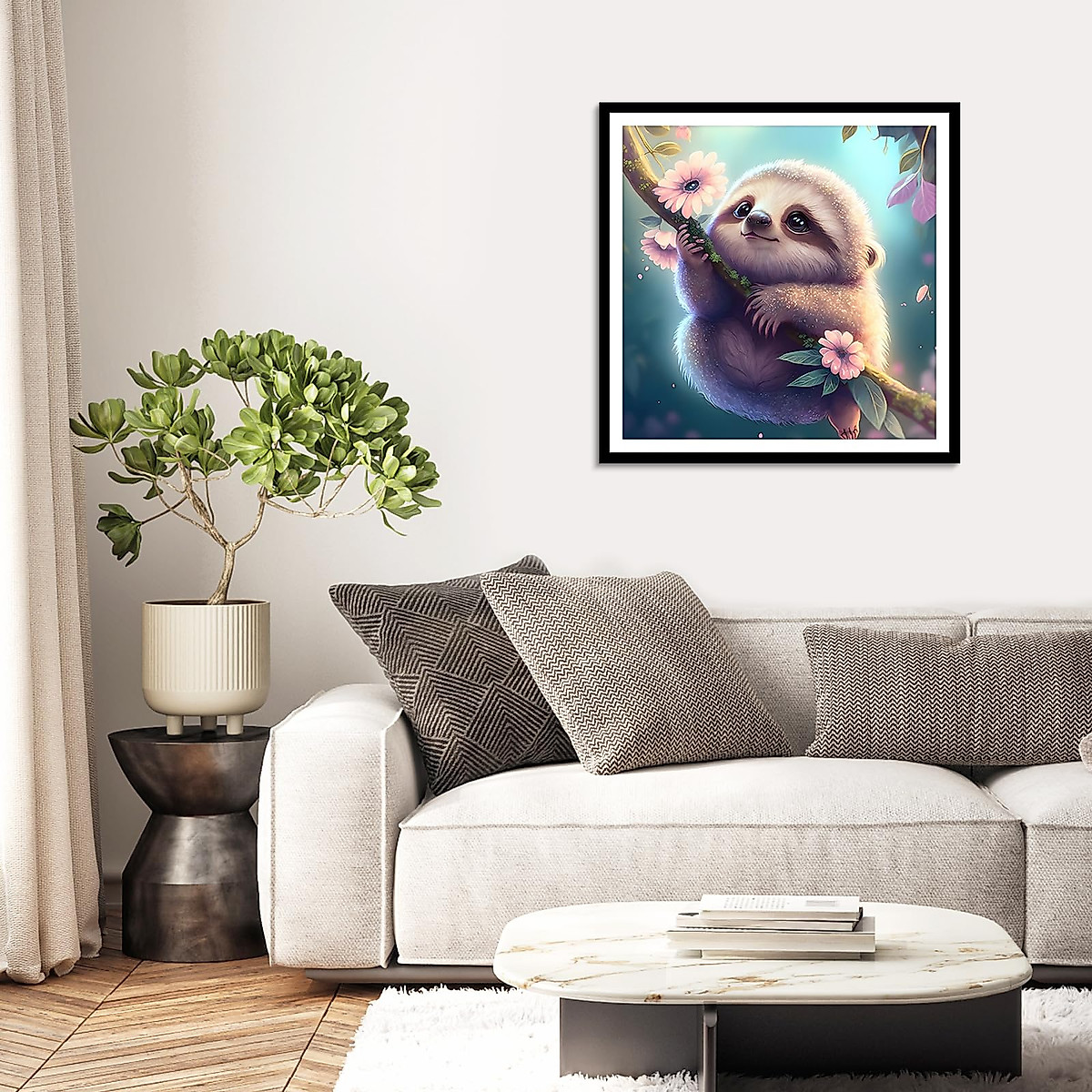 RICUVED Diamond Art Kits for Adults, Sloth Diamond Art Kits Full Drill 5D Animal Diamond Art, Flowers Diamond Gem Dots Art and Crafts for Gift Home Wall Decor 12x12 Inch/30x30cm