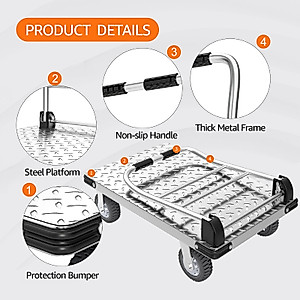 2200 lbs. Capacity Foldable Push Cart Dolly | Moving Platform Hand Truck | Heavy Duty Space Saving Collapsible | Swivel Flat Bed Wagon - Furniture Luggage Lifting