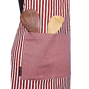AMOUR INFINI Stripe Apron | 27.5 x 33 Inches| 100% Organic Cotton | Womens Apron for Cooking, Baking, Gardening | Convenient Pockets and Adjustable Strap at Neck & Waist Ties | Rust