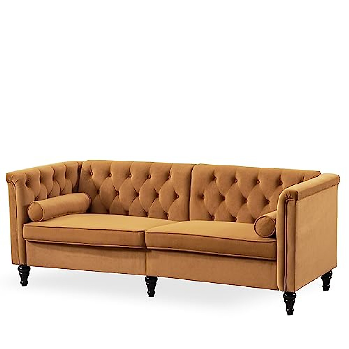 TTGIEET 76'' W Velvet Sofa Mid-Century Modern Love Seats, 3 Seater Sofa Couch with Two Bolster Pillows, Tufted futon Sofa Furniture for Living Room Bedroom Office （Ginger）