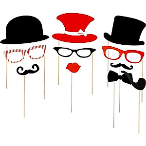 60 Pieces Photo Booth Props DIY Kit Graduation Funny Selfie Props Accessories for Wedding Prom Photo Booth Party Supplies Favors with Mustache on a Stick, Hats, Glasses, Mouth, Bowler, Bowties