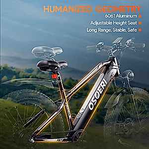 Osoeri 26" x 4" Fat Tire Electric Bike for Adults, 65Miles Range 48V 20Ah LG Cells Battery Ebike, 750W Brushless Motor 28MPH Shimano 7-Speed Electric Bicycle, Lockable Suspension Fork, UL Certified