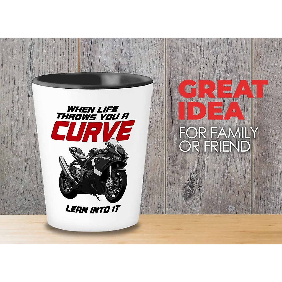 Bubble Hugs Rider Shot Glass 1.5oz - When ife Throws You A Curve - Bicycle Mountain Bike Activities Rider Outdoor Pedal Dirt Race Uphill Travelers