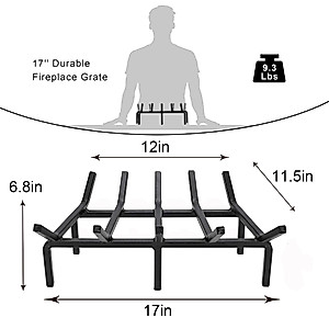 TwentyNext 17 Inch Fireplace Grate Heavy Duty Solid Steel Fire Grate for Fire Pit Wood Log Rack Stove Firewood Holder for Indoor Hearth Outdoor Fire Pit Chimney Hearth Kindling Tool