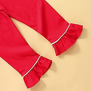 Rtnnsbbfcm Pajama Set for Kid Baby Boy Girl Button-up Cotton Pajama Sleepwear Nightwear Loungewear Clothes Set (B2 Red, 2-3 Years)