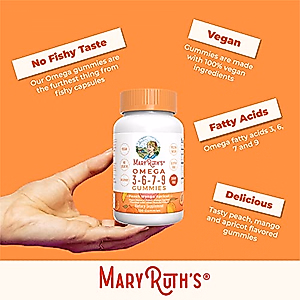 Vegan Omega 3 6 7 9 Gummies by MaryRuth's | Up to 4 Month Supply | Omega 3 Supplement with Flaxseed Oil | Omega 3 Gummies for Heart Health | No Fish Taste | Non-GMO | 120 Count