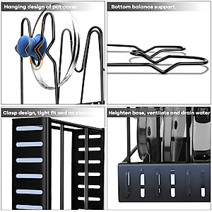 Almcmy Pan Organizer Rack,Pot Rack with 3 DIY Methods,Adjustable Pots and Pans Organizer with 8 Tiers,Heavy Duty Pot Organizer for Kitchen Organization Storage,Send a Cleaning Cloth