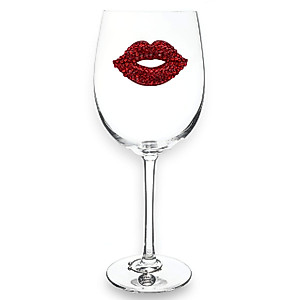 The Queens’ Jewels Red Lips Jeweled Stemmed Wine Glass, 21 oz. - Unique Gift for Women, Birthday, Cute, Fun, Valentine's Day
