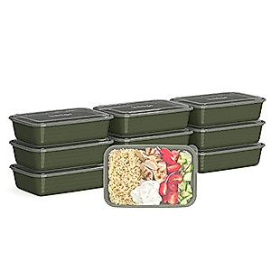 Bentgo® Prep 1-Compartment Containers - 20-Piece Meal Prep Kit with 10 Trays & 10 Custom-Fit Lids - Durable Microwave, Freezer, Dishwasher Safe Reusable BPA-Free Food Storage Containers (Khaki Green)