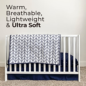 STORK & STYLE Modern Nursery Crib Set - 3 Piece - Microfiber Nursery Bedding Set for Baby Boys or Baby Girls - Navy Blue