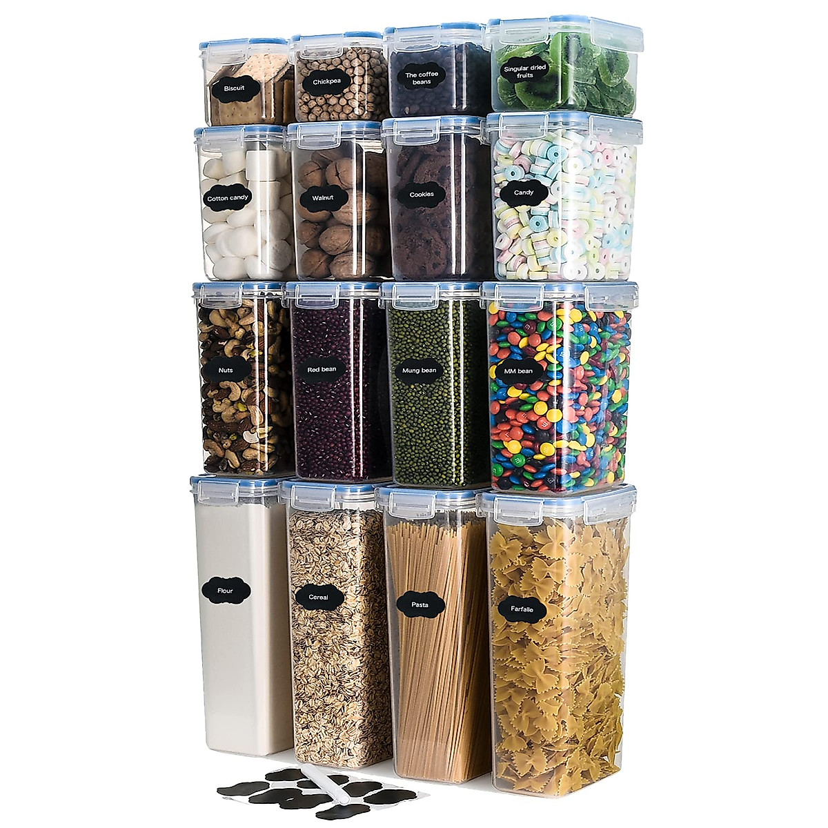 Eocooyar Airtight Food Storage Containers Set-16 PCS-Plastic BPA Free Kitchen Pantry Organization Storage Containers with Lids for Cereal, Flour and Sugar, Include Labels and Marker, Blue