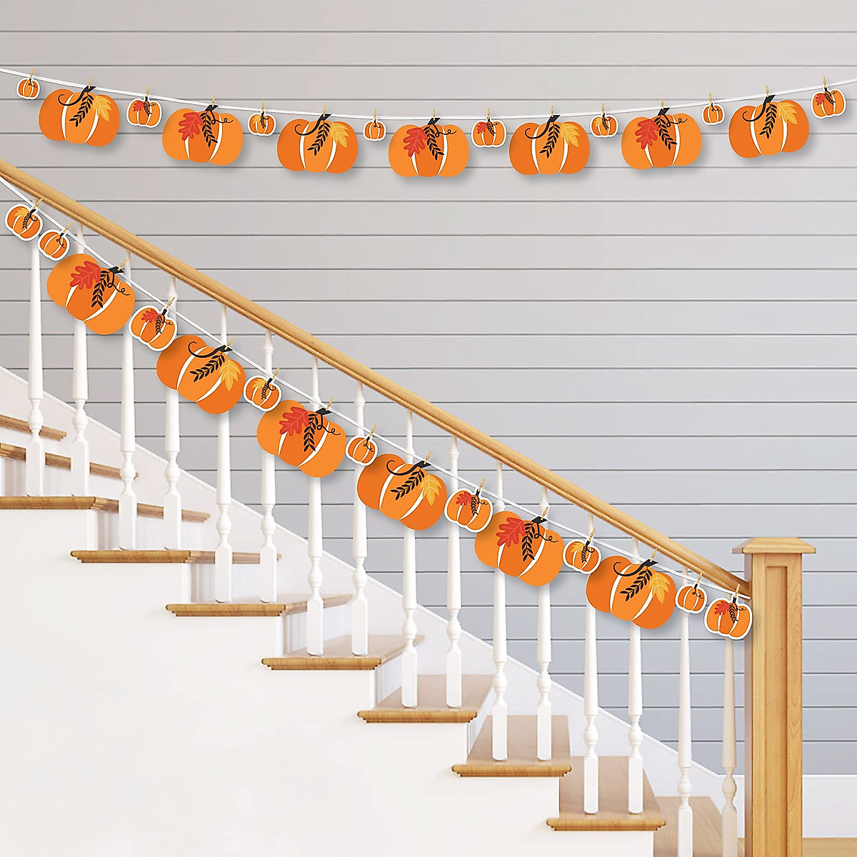 Big Dot of Happiness Fall Pumpkin - Halloween or Thanksgiving Party DIY Decorations - Clothespin Garland Banner - 44 Pieces