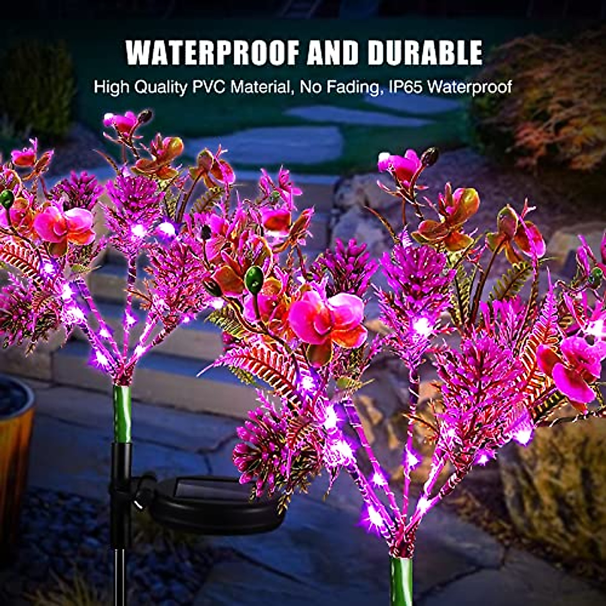 Neporal Solar Lights Outdoor Garden Decorative, 4 Pack Solar Powered Phalaenopsis Flower Lights Design, Solar Light Outdoor Waterproof IP65, Solar Garden Decorations - Gardening Gifts for Women