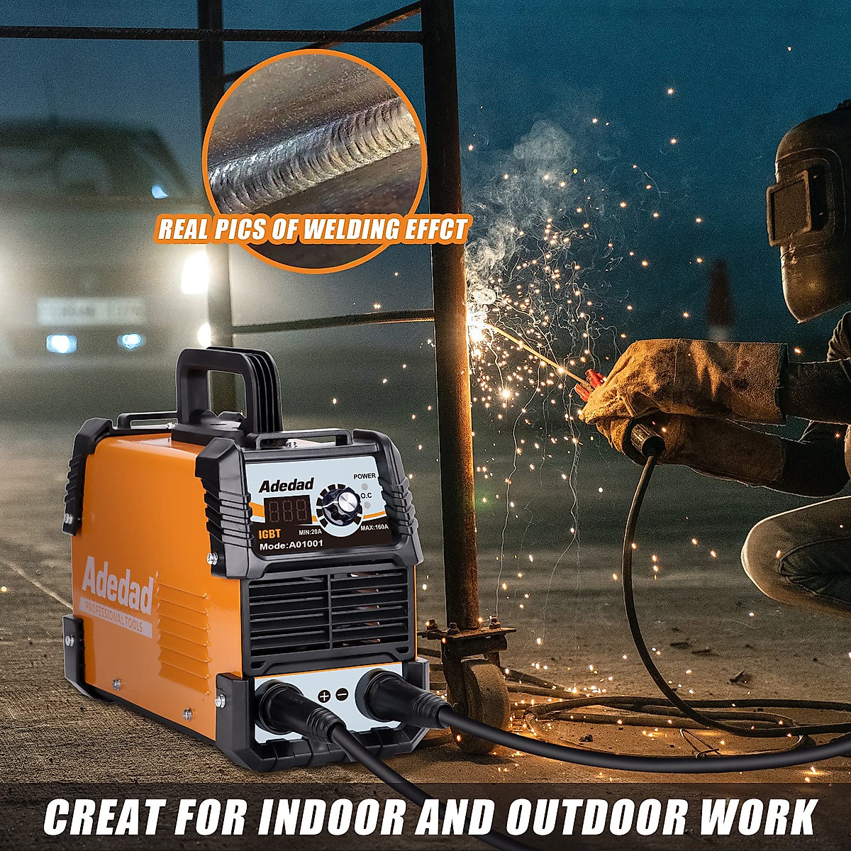 Adedad Welding Machine 160Amp, 110/220V Stick ARC Welder Machine, IGBT Inverter Digital Display LCD MMA Welder, Built-in Hot Start ARC Force Portable Electric Welding Machine, Beginner Welder Kit