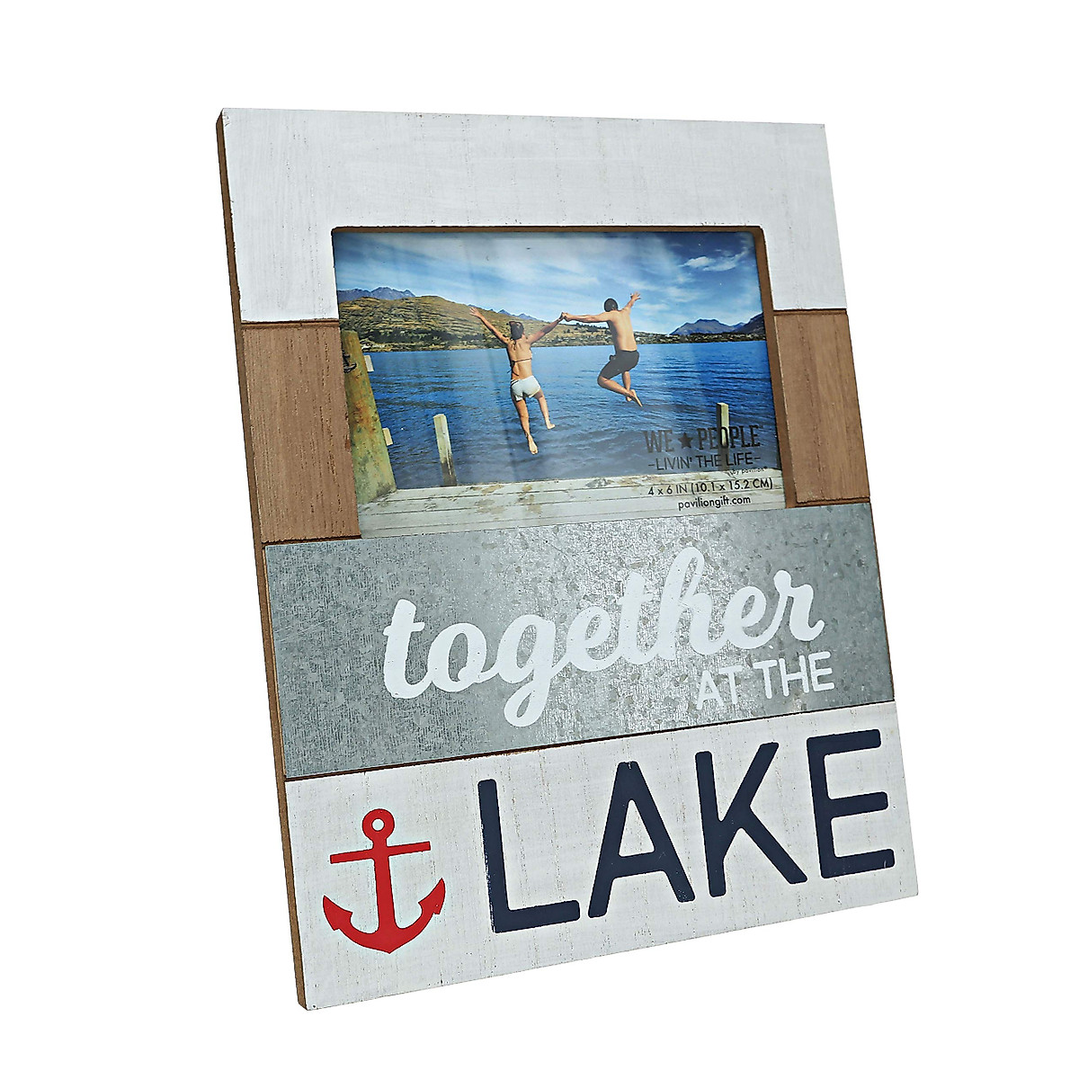 Pavilion Gift Company Together At The Lake - 7.75x10 Inch Horizontal Easel Back Picture Frame, Gray
