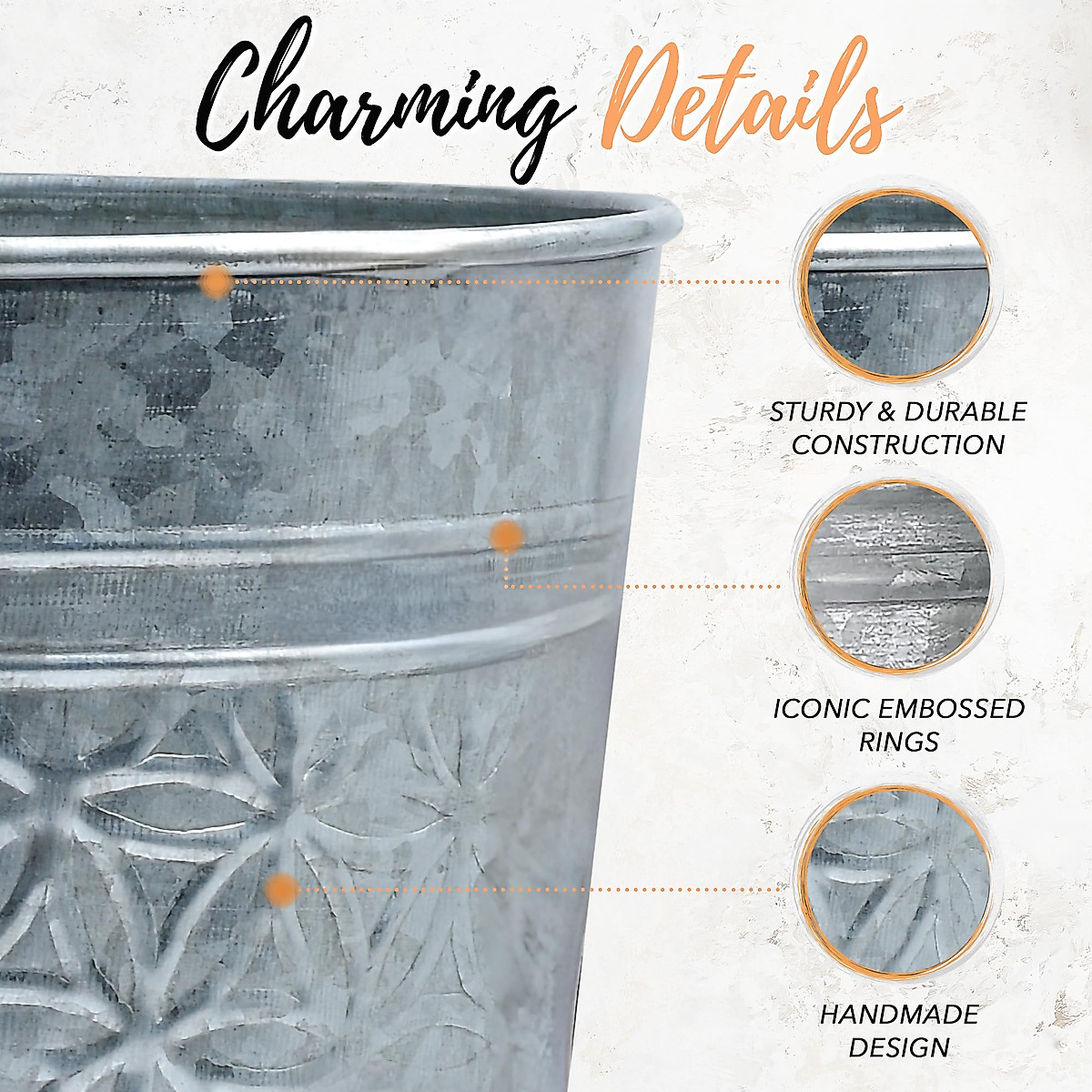 Autumn Alley Farmhouse Bathroom Trash Can, Garbage Can, Round Open Top Garbage Basket Bin for Home Office Rustic Trash Can Cute Decorative Wastebasket, Rustic Bathroom Decor, Galvanized