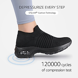STQ Womens Slip on Walking Shoes Breathable Non Slip Work Shoes Comfortable Air Cushion Orthopedic Sneakers with Arch Support All Black 8