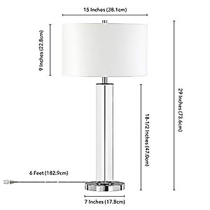 Harlow 29" Tall Table Lamp with Fabric Shade in Clear Glass/Polished Nickel/White