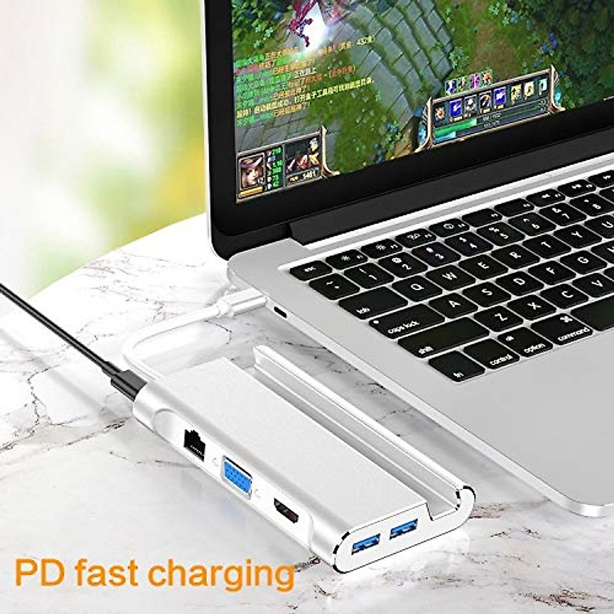 Leya-US Spare Part HW-TC20 7 in 1 Type-C/USB-C Multifunctional Extension HUB Adapter with Holder