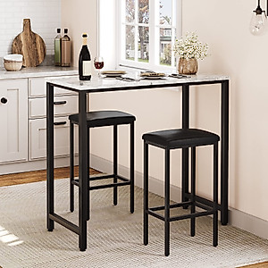 MAHANCRIS Bar Stools, Set of 2 PU Upholstered Breakfast Stools, 2-Piece Bar Chairs, 26.8-Inch Height, Rectangular Industrial Bar Stools, for Dining Room, Kitchen, Counter Bar, Black BAHB01R01