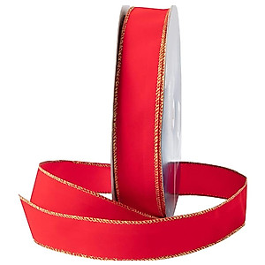 Ribbon Velvet Christmas Ribbon Wired Edge, Red/Gold, 1-1/2-Inch, 50 Yards..Cinta de Navidad...