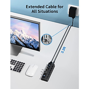6-Port USB 3.0 Hub, LURMMUE USB Splitter for Laptop with Individual On/Off Switches and Light, 3ft Long Cord, USB Port Hub Extension for PC and Computer