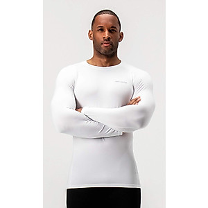 DEVOPS 2 Pack Men's Thermal Long Sleeve Compression Shirts (Large, Black/White)