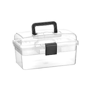 QWORK Clear Empty First Aid Storage Box with Removable Tray and Locking Latch - Plastic Storage Case Large Capacity Multifunctional Organizer for Jewelry, Makeup, and Crafts Supplies, 5"H x 6"W x 10"L
