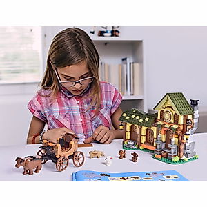 FUN LITTLE TOYS Village House Building Bricks Set with Farm Animals, for Kids, Treasure Box Prizes for Classroom, Goodie Bags Fillers