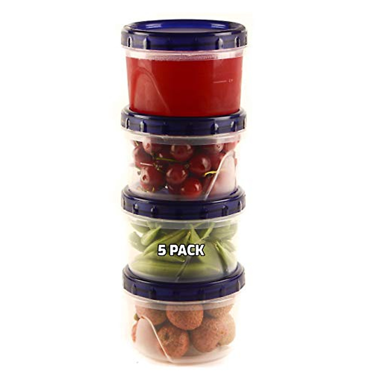 [5 PACK] 16 oz Twist Top Storage Deli Containers - Airtight Reusable Plastic Food Storage Canisters with Twist & Seal Lids, Leak-Proof - Meal Prep, Lunch, Togo, Stackable, BPA-Free Snack Containers