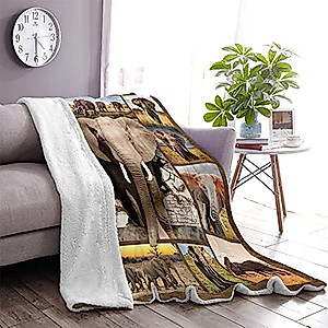 Juirnost Elephant Blanket Wild Elephant Gifts for Women Men Elephant Throw Blankets for Couch Bed Sofa Travelling Camping Elephant Decor Animal Lover Blanket Soft Plush Reversible Blanket 50" x60"