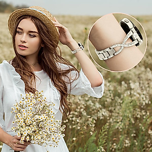 G-ficu Galaxy Watch 7/6/5/4/FE band, 20mm X-Shape Band for Samsung Galaxy Watch 4 5 6 7 Band 40mm 44mm, Women Bling Metal Bands for Watch 5Pro/Watch 6 4 Classic/Watch 3 41mm/Active 2-Cream Silver