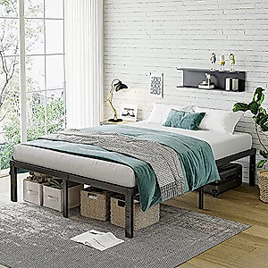 IBEDMAZIE Queen Bed Frame 14 Inches Heavy Duty Platform Metal Bed Frames Queen Size with Storage Space Support 3500lbs Bedframe Non-Slip Noise Free Black Queen-Size Bed Frame No Box Spring Needed