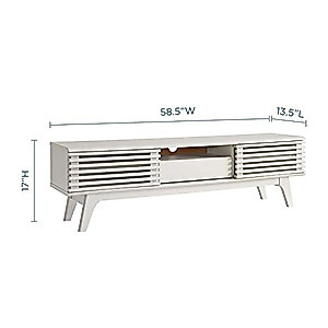 Levan Home Mid Century Modern Low Profile 59" Retro TV Stand with Slatted Shelves in White