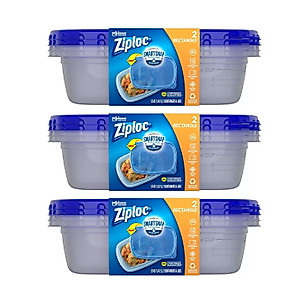 Ziploc Food Storage Meal Prep Containers with Smart Snap Technology, Rectangle, 1.5 QTS, 2 Count, Pack of 3, Clear