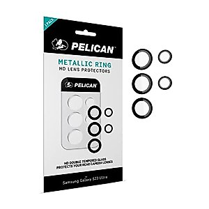 Pelican Samsung Galaxy S23 Ultra Camera Lens Protector w/ Metal Rings - 9H Tempered Glass - Durable Anti-Scratch Tech & Anti-Shatter - Ultra HD View with Night Shooting & Case Friendly, Easy Install