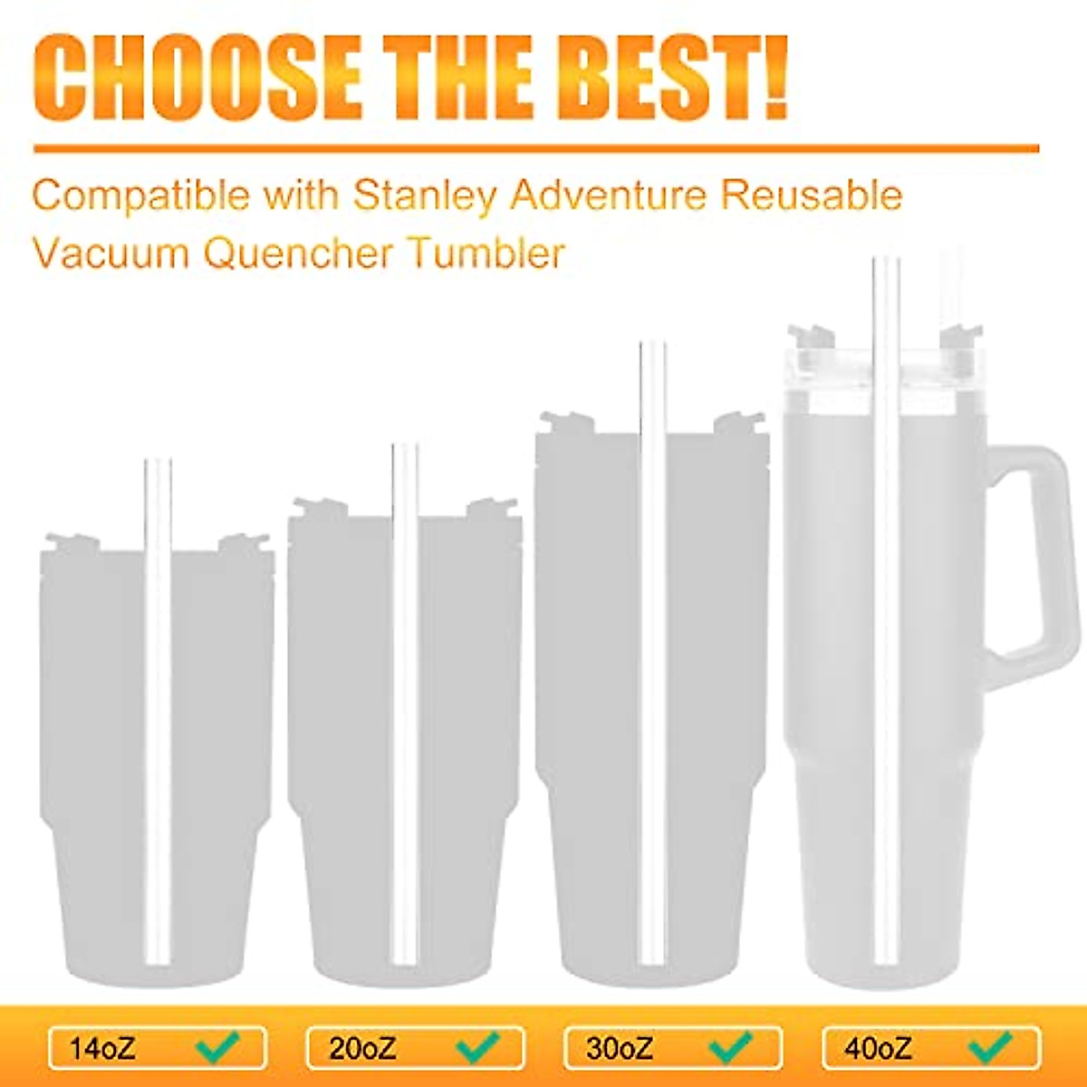 6pcs Replacement Straws for Stanley Adventure Quencher 40oz Travel Tumblers, Reusable Plastic Straw with Cleaning Brush for Stanley Cup 40 oz Water Jug Accessories (30cm / 11.8inch Long)