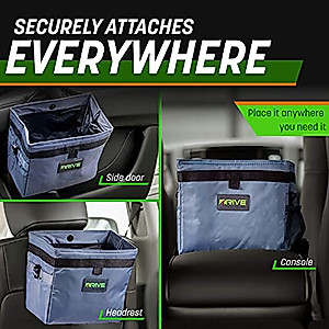 Drive Auto Car Trash Can - Collapsible, Leakproof Garbage Bin with Adjustable Strap and 20 Trash Bags - Car & Truck Accessories for Men and Women - Grey with Lid