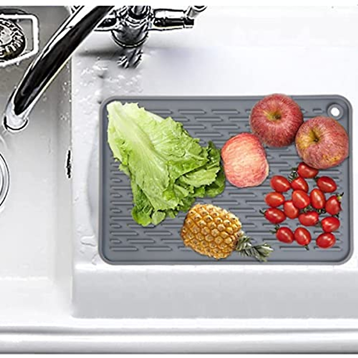 IYYI Dish Drying Mat for Kitchen Counter, Silicone Dish Drainer Mat, Multiple Usages Draining Mat, Heat Resistant Dish Mat, Dishwasher Safe(Light Gray,S)