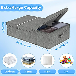 QIGEEKU Under Bed Storage Containers, 2 Pack 32" Long 10" High Large Underbed Box Storage Bins with Lids and Hard Bottom, Foldable Storage Bags for Blankets, Towels, Comforter, Sweaters, Linen Sheets