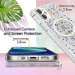 KMERUOTR Magnetic Case Compatible with iPhone 12 Mini Case Glitter - Compatible with MagSafe Charger Phone Case for Women Girls, Full-Body Shockproof Protective Case Cover for iPhone 12 Mini 5.4 Inch