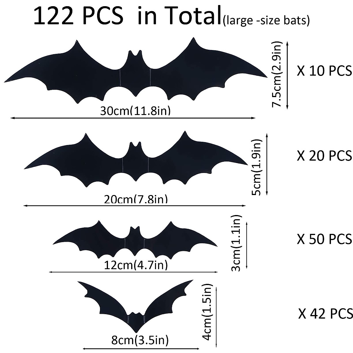 Halloween Bats 4 Size Bats Wall Decor Halloween Decorations Indoor,122 Pcs 3D Bat,Spooky Hallowen Decorations for Bedroom Home Porch Window,Halloween Party Decorations