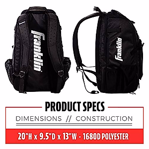 Franklin Sports Fastpitch Softball Bat Bag - USA Traveler Elite Bat Backpack - Girls + Women's Equipment Batpack - Fits Helmets, Cleats + (2) Bats - Black