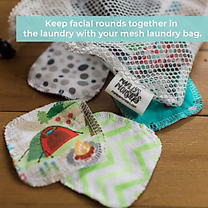 Marley's Monsters Facial Rounds 20 Count Pack + Laundry Bag - Soft and Reusable Cotton Rounds (Surprise Prints)